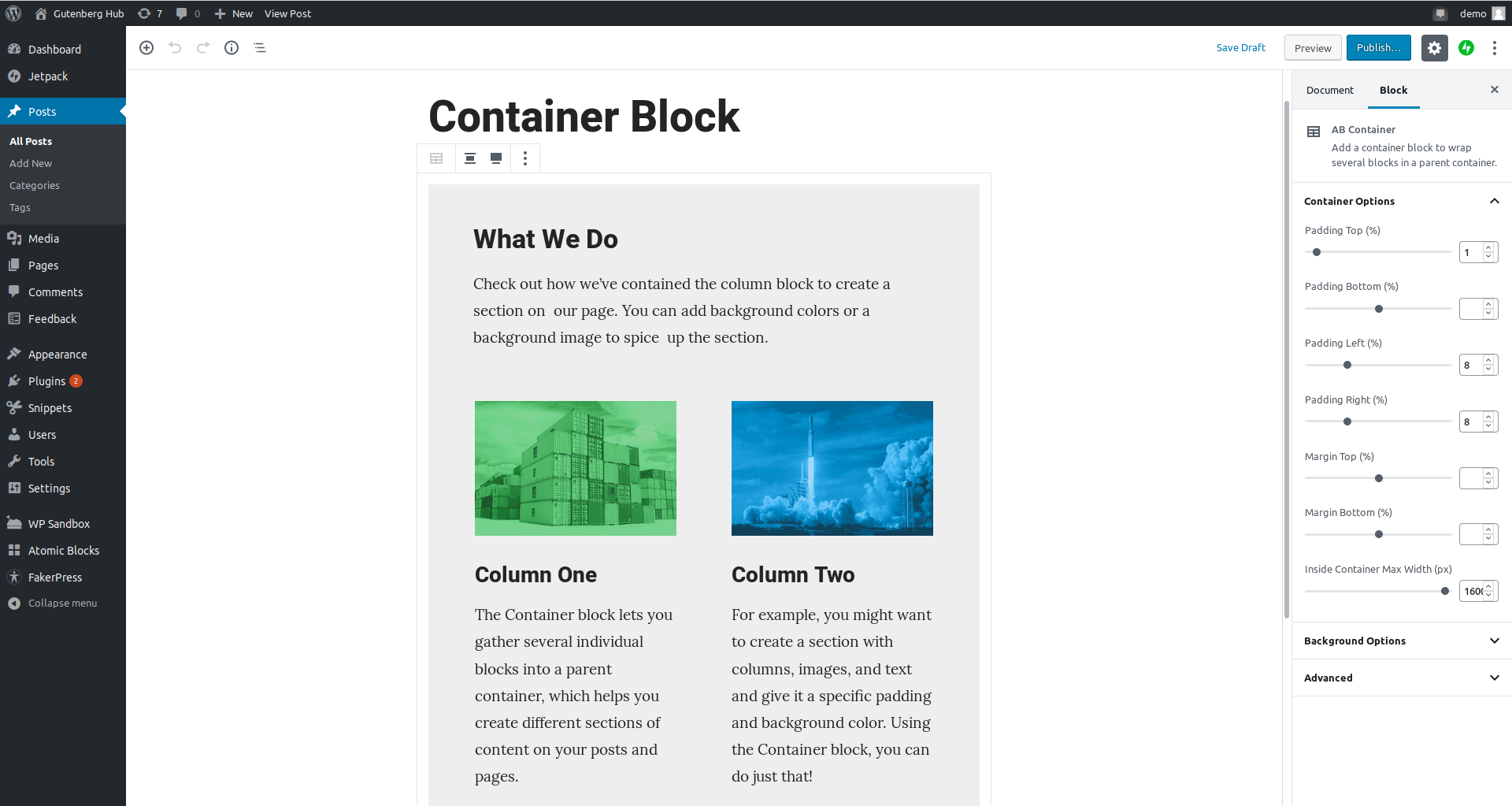 Gutenberg Container Block - WordPress Gutenberg Block Library Gutenberg Container Block - WordPress Gutenberg Block Library