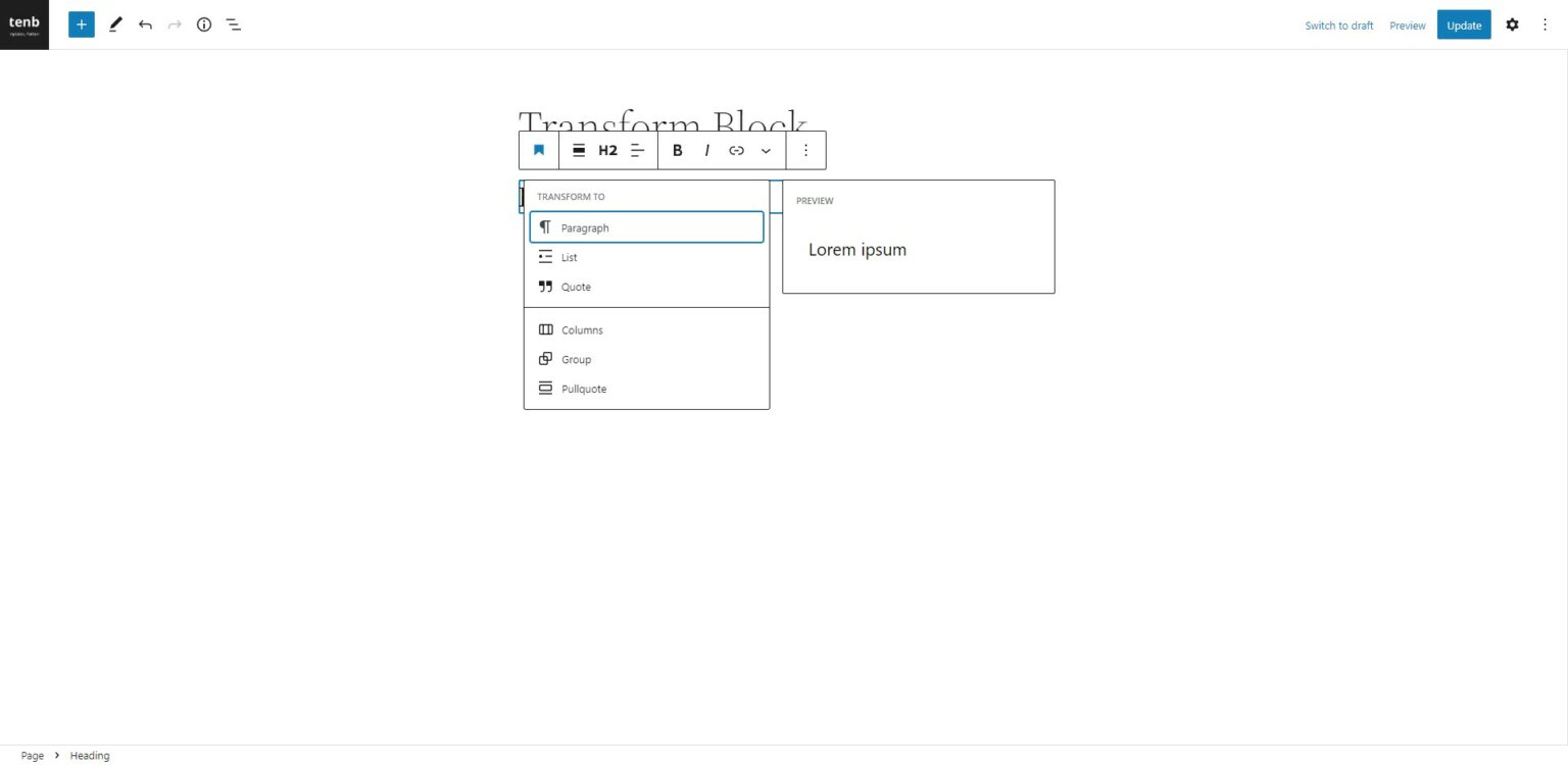 How to Transform a Block in WordPress - Gutenberg Hub